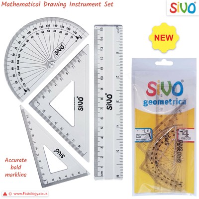 4 Pcs SIVO Maths Geometry Set Protector Ruler Squares School Exam Bold ...