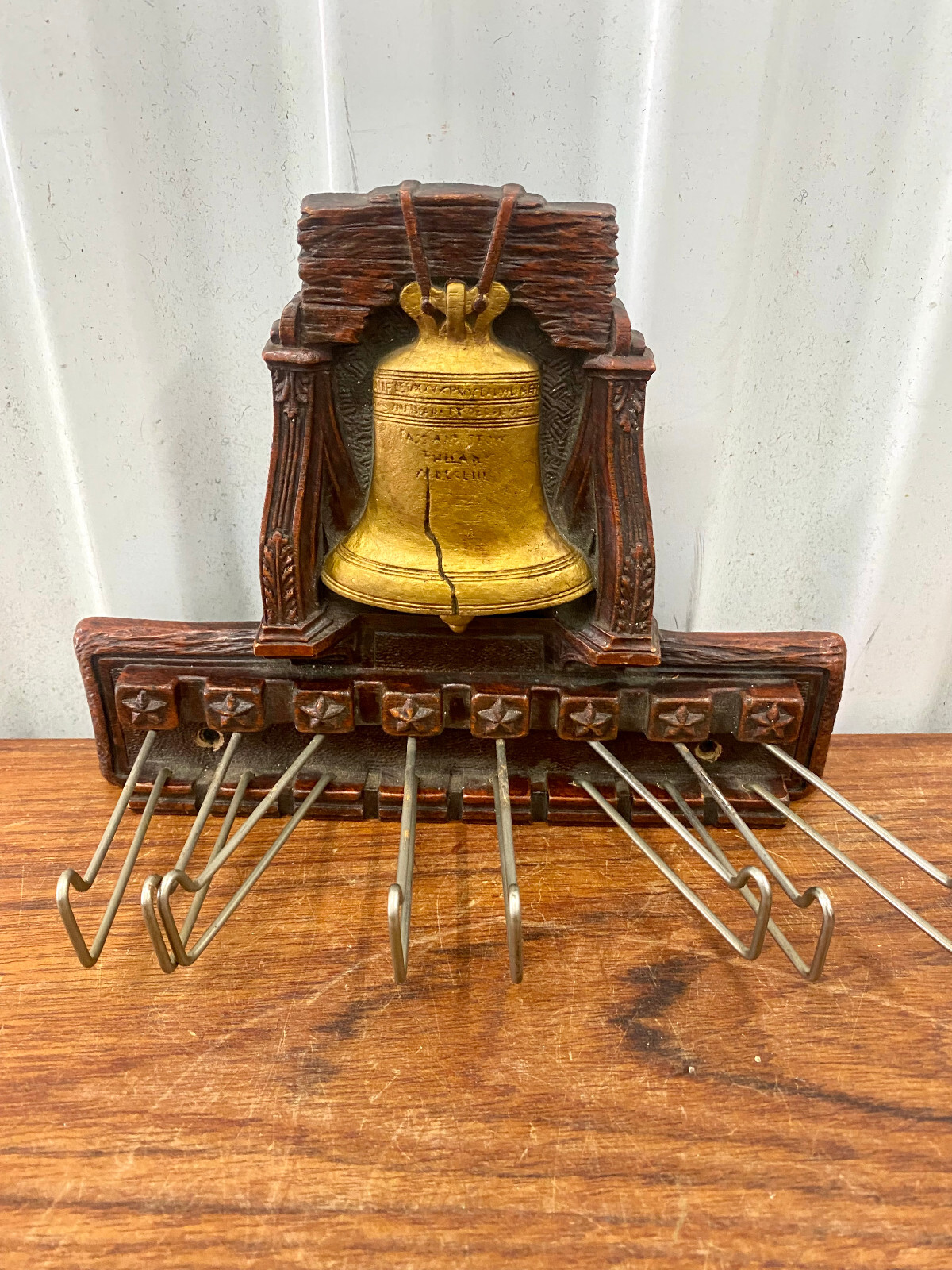 Vintage Syroco Wood Liberty Bell Tie Rack - Gem