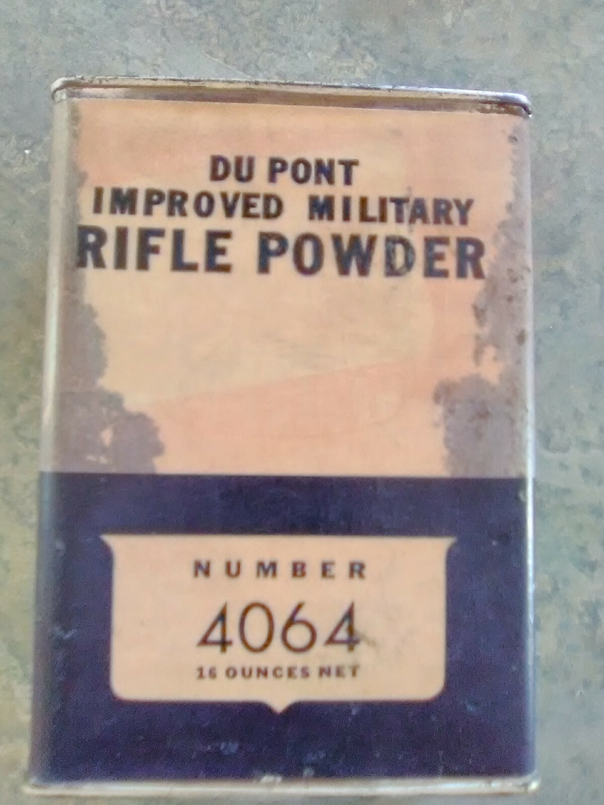 Vintage DU PONT 4064 1 lb. MILITARY IMPROVED RIFLE METAL POWDER TIN CAN ...