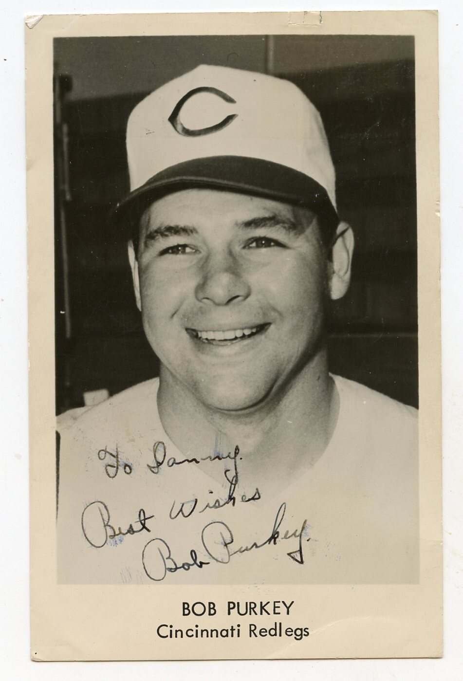 BOB PURKEY Signed 1958 Cincinnati Reds Real Team-Issued Postcard Photo ...