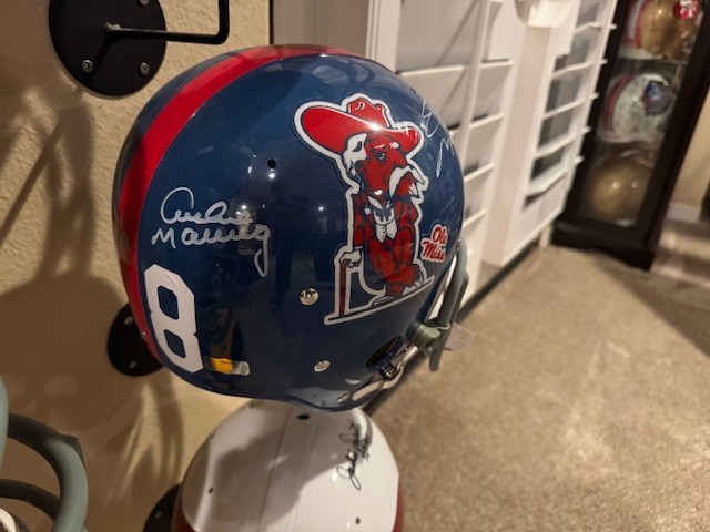 Ole Miss Full Sz Blue Helmet Signed Archie & Eli Manning w/ Cert of ...