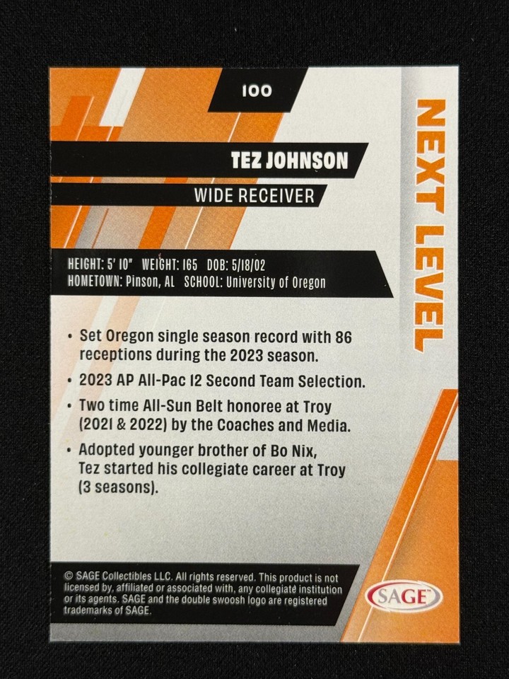 2025 Sage Low Series Tez Johnson Next Level #100 Oregon Ducks | eBay