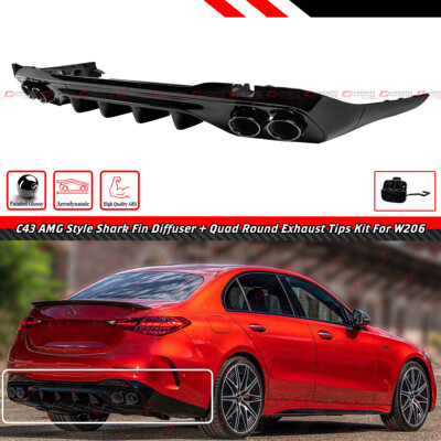 For 22-25 C200 C300 AMG W206 C43 Style Rear Diffuser W/ Blk Chrome ...