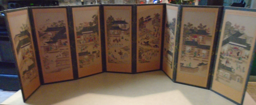 KOREAN MINI FOLDING SCREEN 8 PANELS Pyung Sang Do 12 1/4" x 44" EUC ...