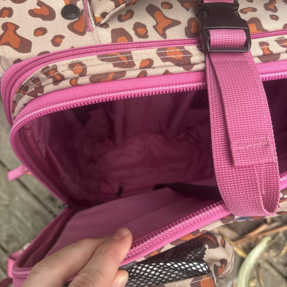 JanSport Leopard Print Backpack + Matching Rolling Luggage Bag Pink ...