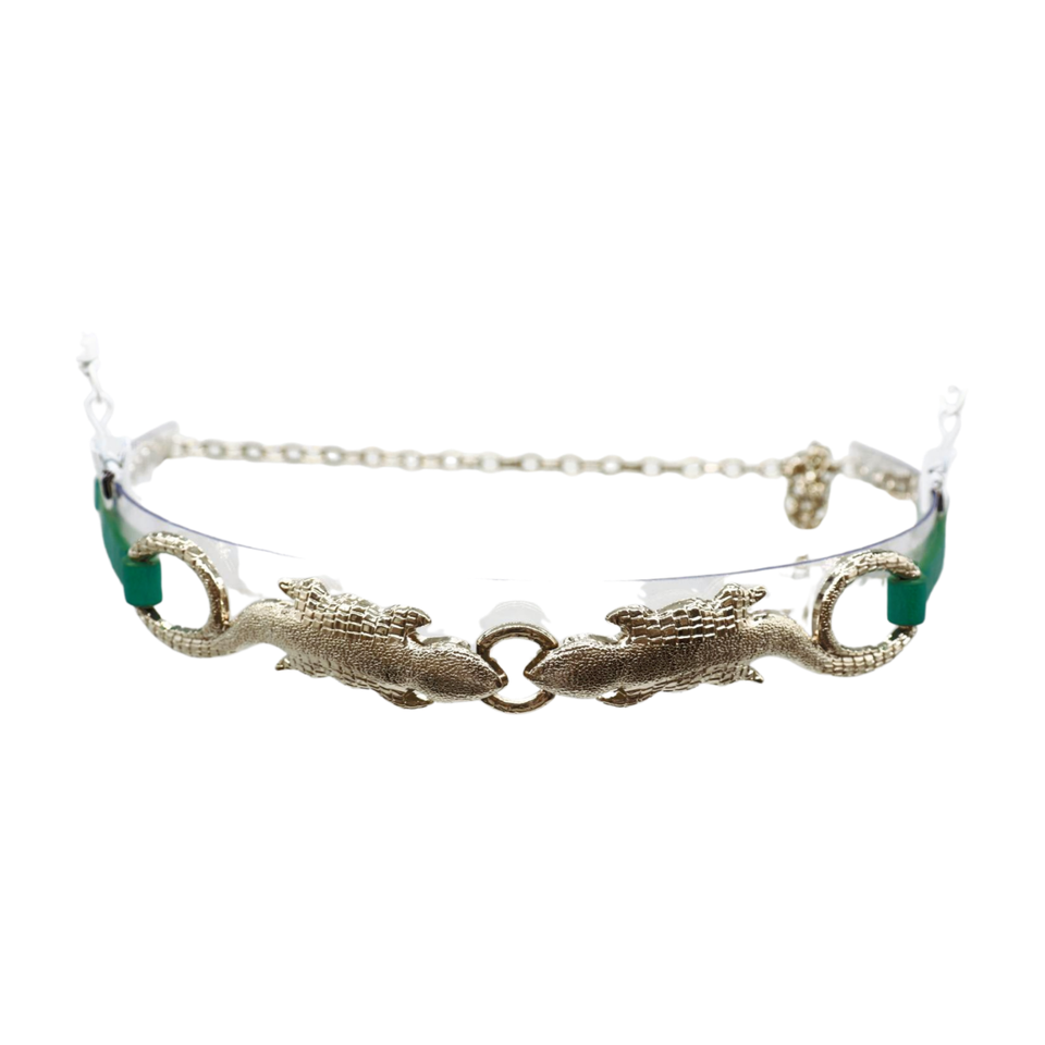 Women Silver Metal Chain Gecko Lizard Charm Safari Travel Belt Green ...