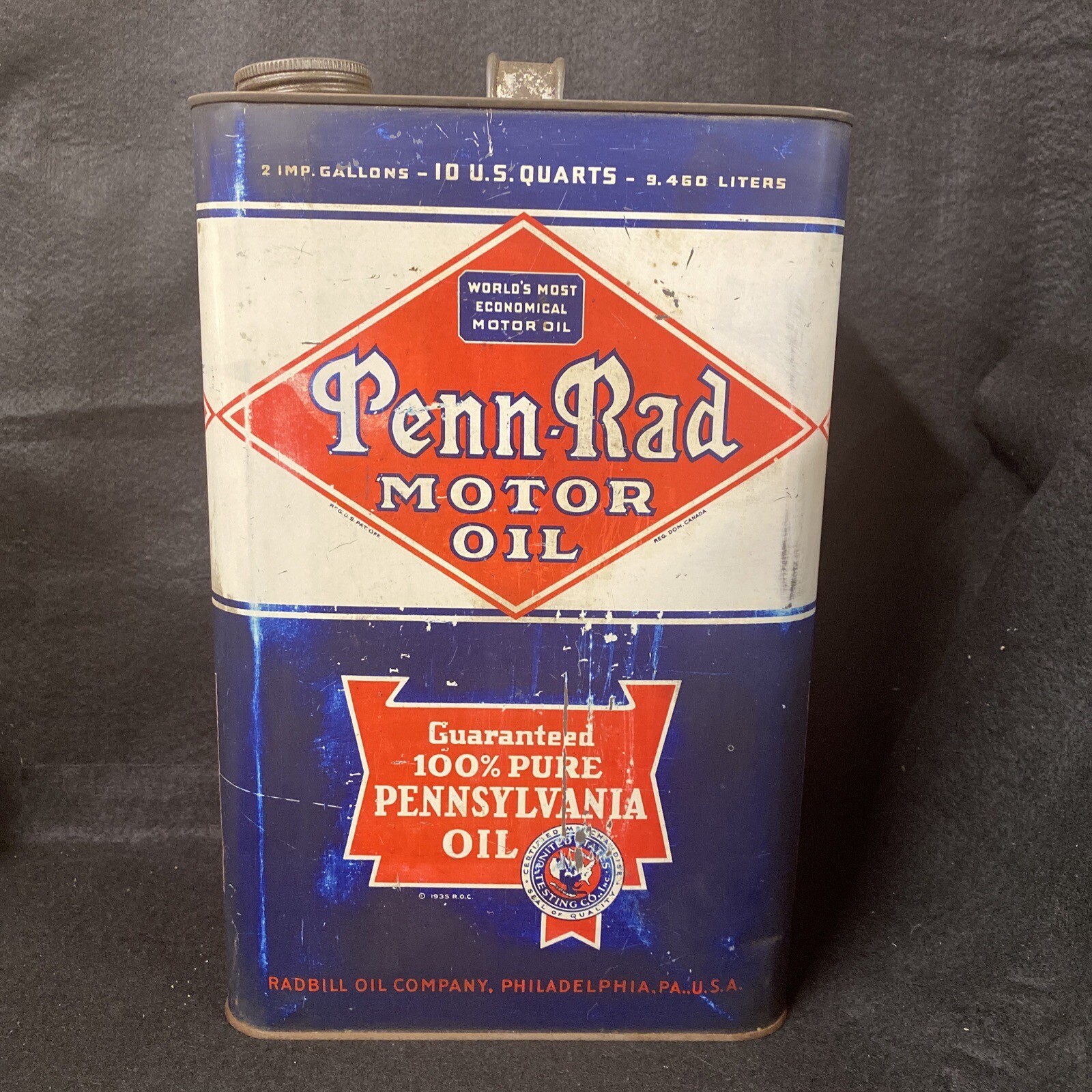 Penn Rad motor oil 2 gallon Can 10 US quart can Philadelphia ...