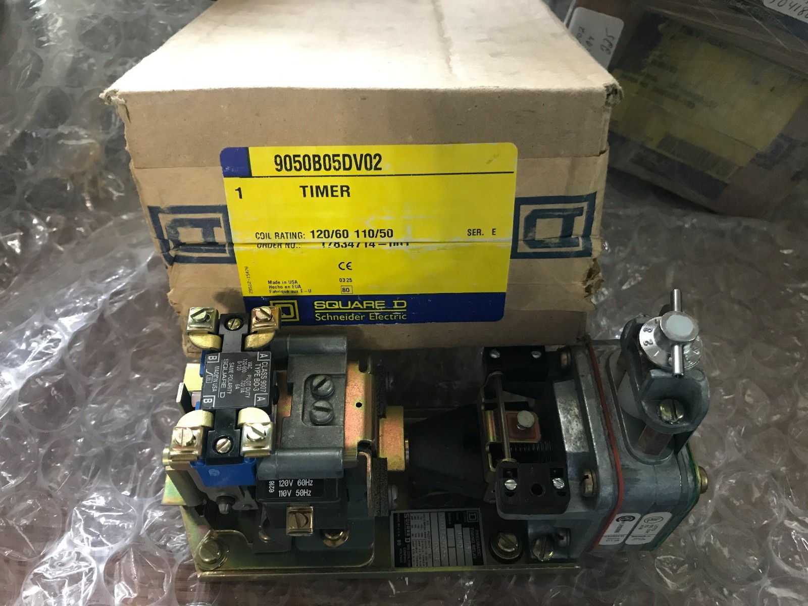 SQUARE D 9050B05DV02 PNEUMATIC TIME RELAY 120 VAC COIL 600 VAC 40 AMP ...