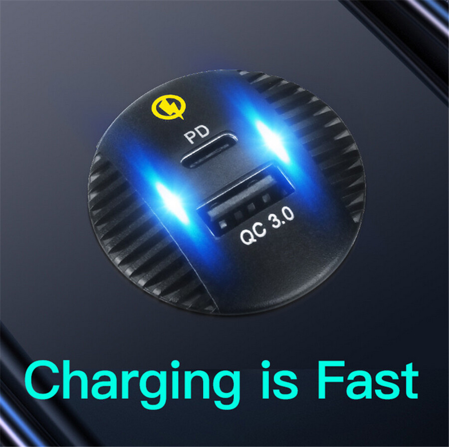 USB Type C Dual Port Car Phone Charger Socket Fast Charging Power ...