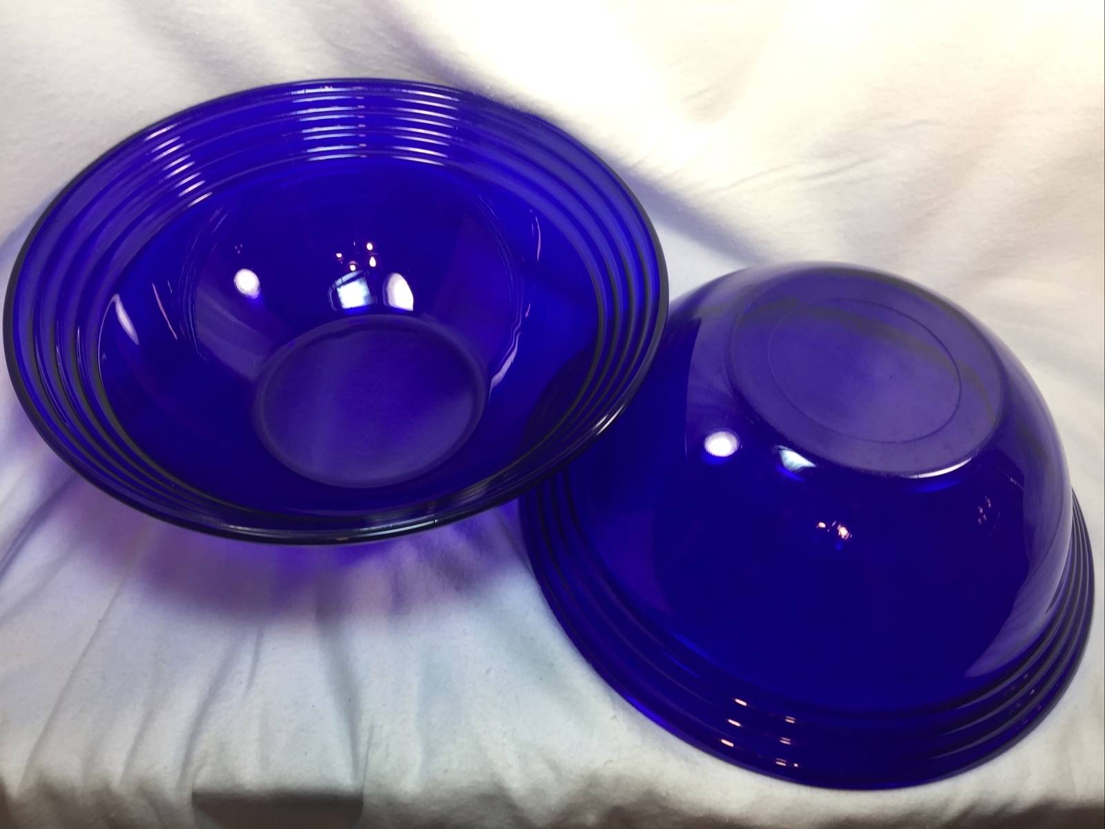 Pyrex Cobalt Blue Vegetable Large Serving Bowls (2)Ribbed 10.5” D ...