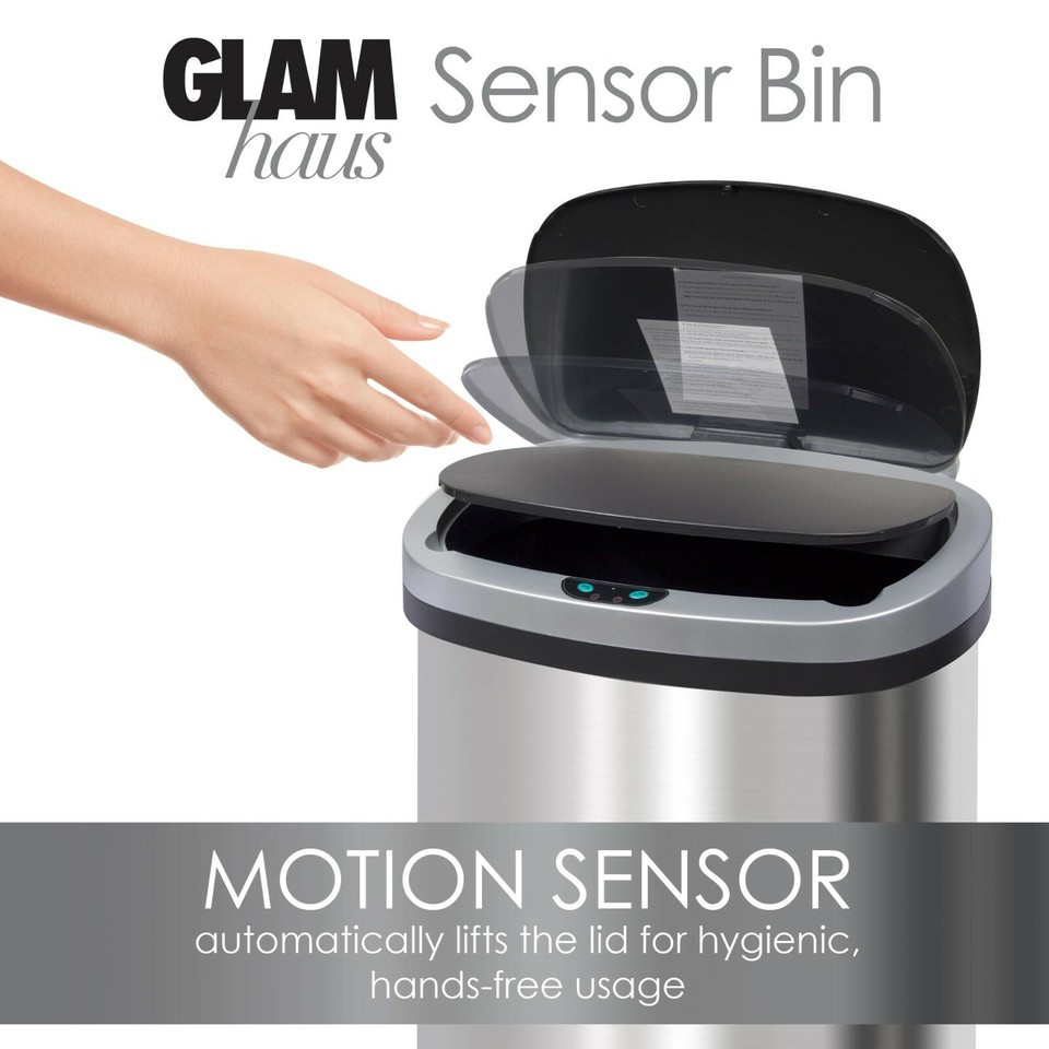 GlamHaus Automatic Sensor Bin Brushed Stainless Steel Touchless Waste ...