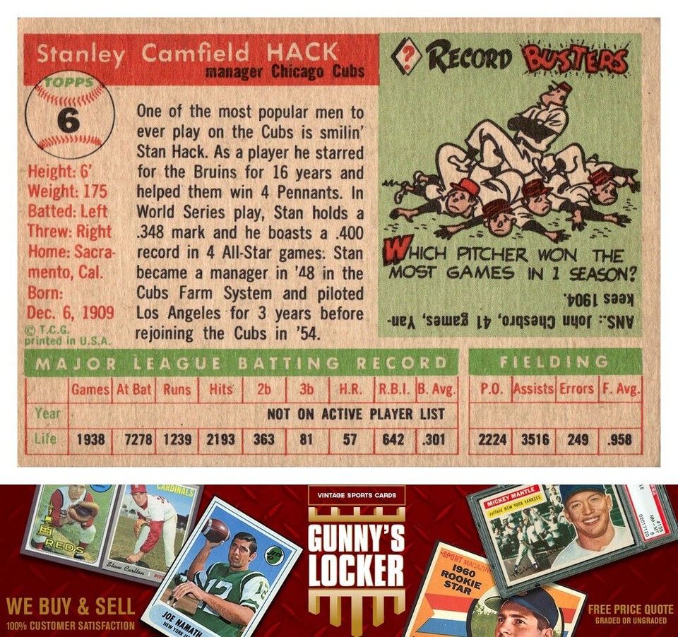 1955 Topps Stan Hack 6 Chicago Cubs | eBay
