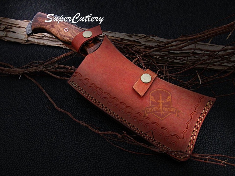 Handmade Damascus steel Cleaver Meat Chopper Walnut Handle Fixed blade ...