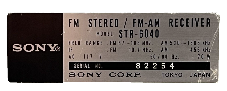 Vintage SONY STR-6040, 22W AM/FM Stereo Receiver, 1969, Serviced. | eBay
