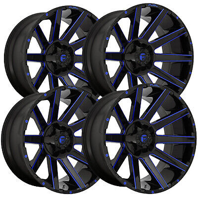(4) Fuel D644 Contra 20x9 5x4.5"/5x5" +1 Black/Milled/Blue Wheels Rims ...