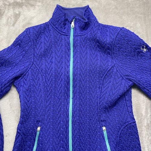 Spyder Woman Sz Medium Stryke Cable Knit Jacket Fleece Lined Full Zip ...
