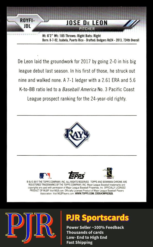 2017 Bowman Chrome #ROYFI-JDL Jose De Leon Dodgers Mega Box ROY ...