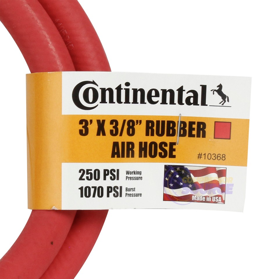 Continental Rubber Air Hose 3 Feet x 3/8 Inch 250 PSI Oil-Resistant Red ...