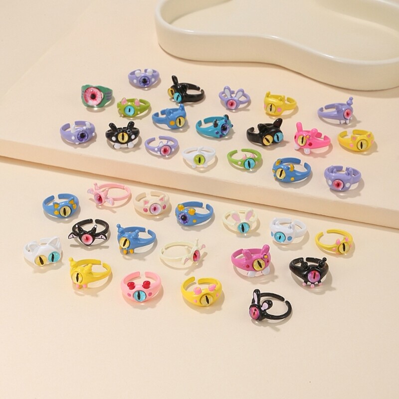 36pcs Cute Monsters Rings for Women Girls Sweet Cool Big Eyes Open ...