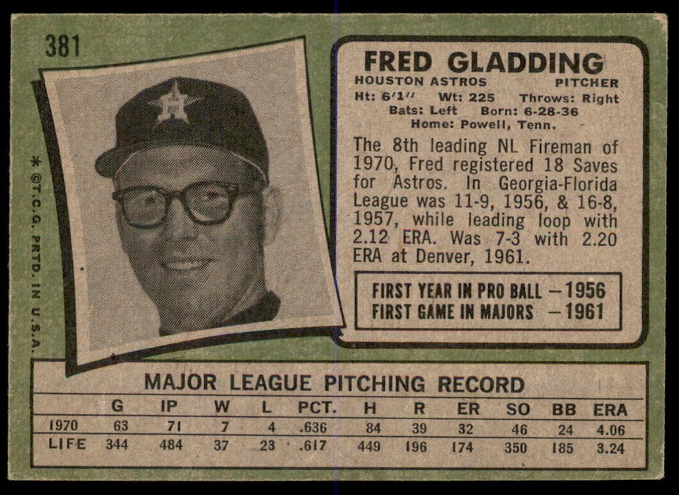 1971 Topps #381 Fred Gladding | eBay