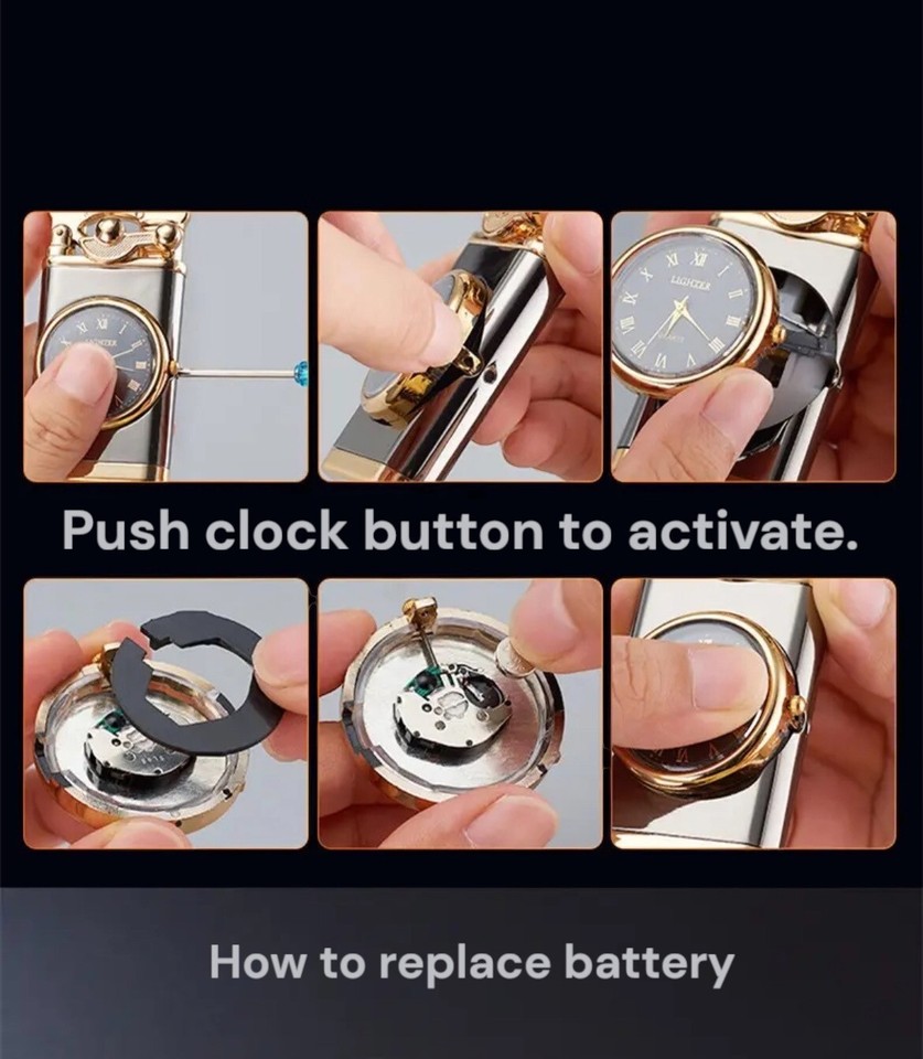 Clock Cigar Lighter Watch Lighter with Double Torch Blue Flame LED ...