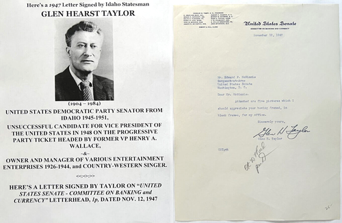 CIVIL RIGHTS US SENATOR IDAHO 1949 VICE PRESIDENT CANDIDATE TAYLOR ...