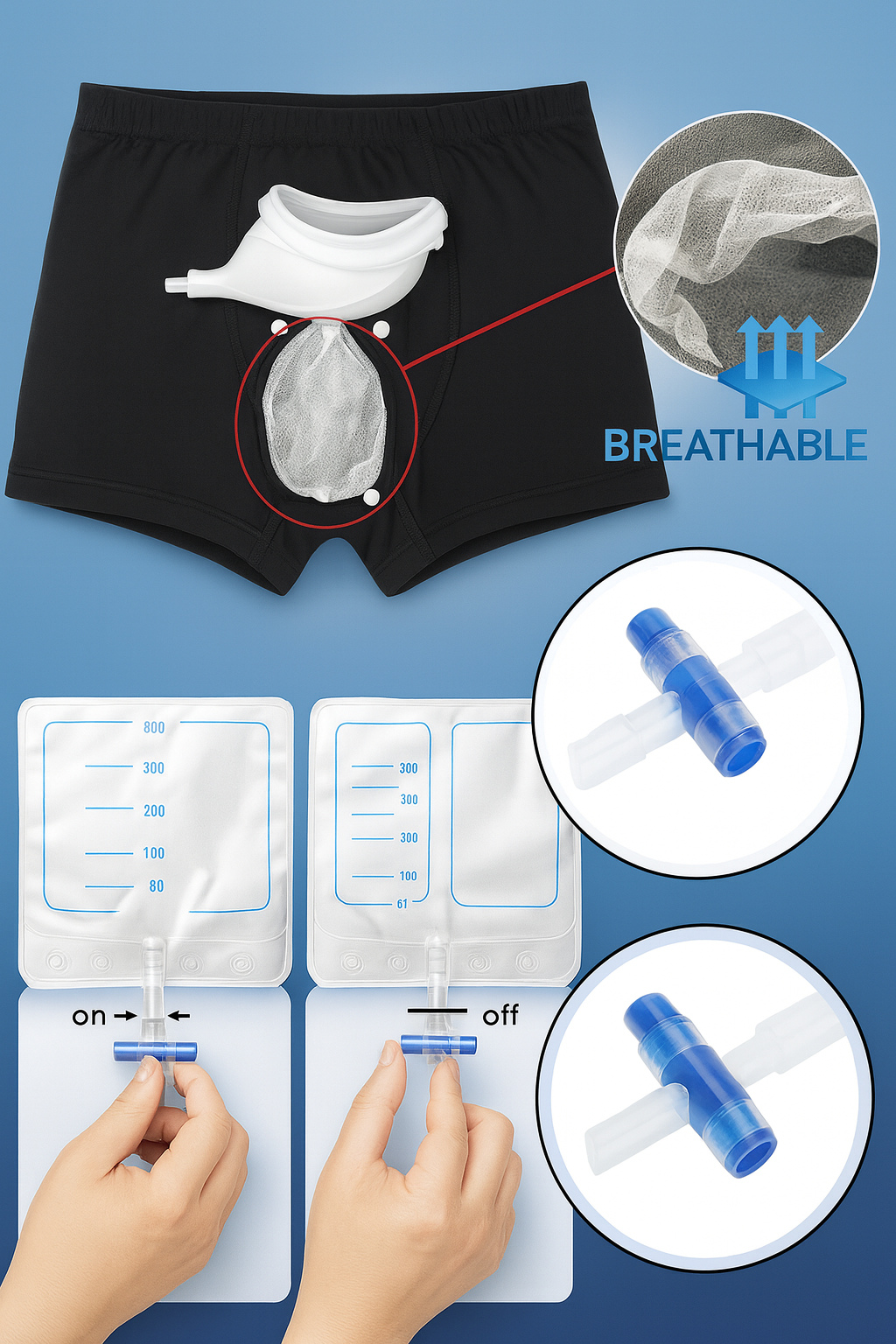 Male Wearable Incontinence Pants Urinal Leg Bag Silicone Urine Funnel ...