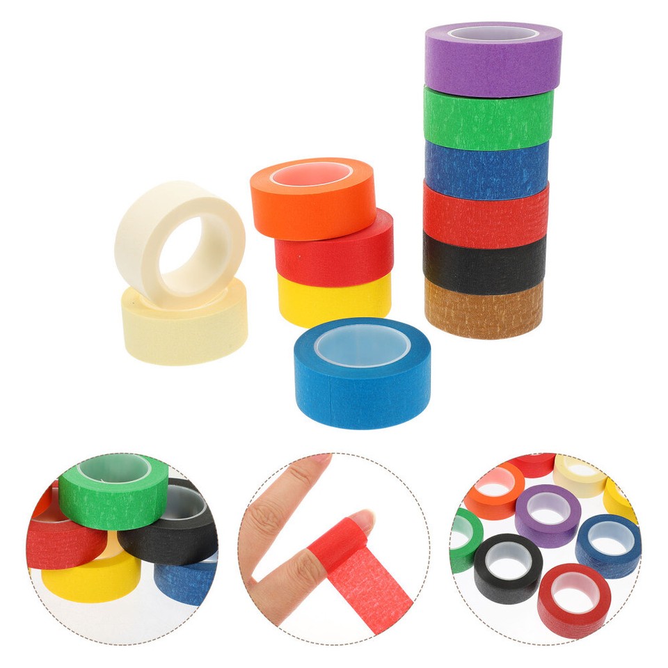 12 Rolls Colored Tape Child Office Coloured Masking Adhesive Tapes ...