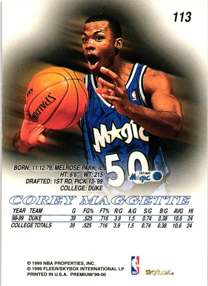 1999-00 SKYBOX PREMIUM COREY MAGGETTE RC ROOKIE #113 CARD $0.99 VALUE ...