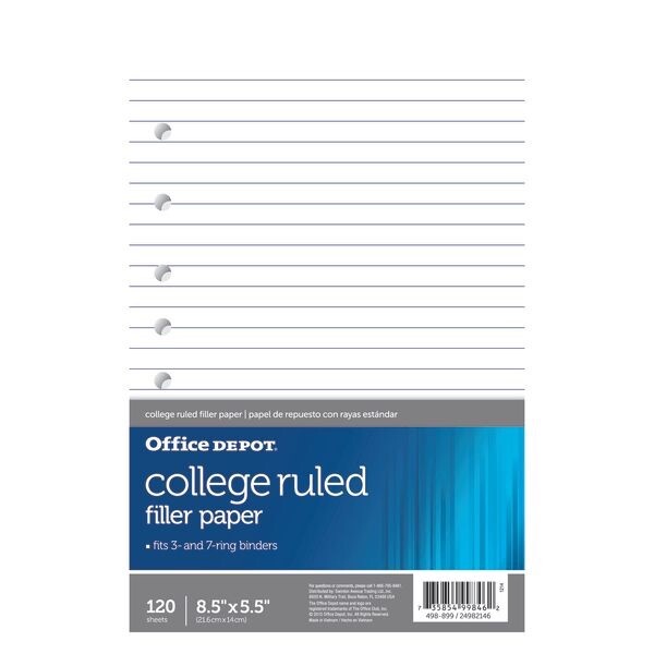 (4Pack) Office Depot College Ruled Filler Paper, Pack Of 120 Sheets- 8. ...