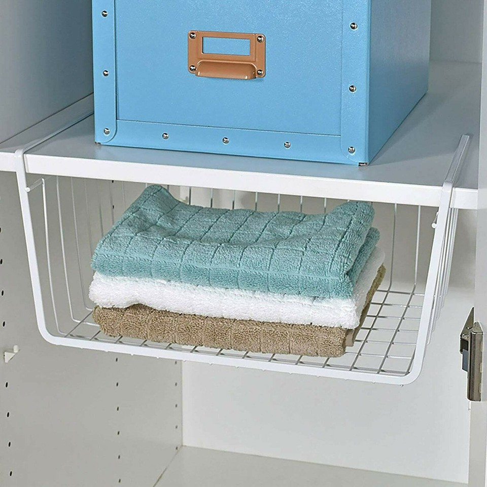 2PCS LARGE UNDER SHELF STORAGE BASKET RACK KITCHEN CUPBOARD ORGANISER ...