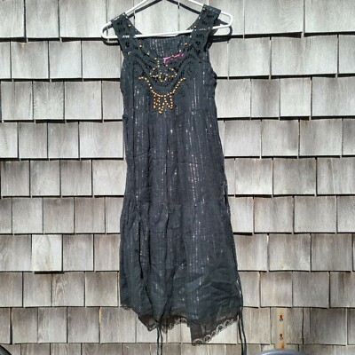 Raviya Surf Beaded Black Sparkle Boho Dress Women's Size Small 100% ...