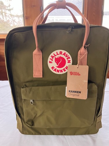Fjallraven Kanken Contrasting Strap Backpack Folige Green Peach Sand ...