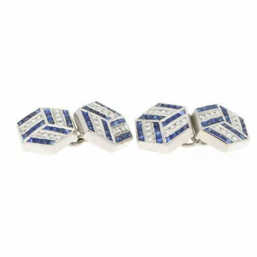 Princess Blue & White Round Gemstone Optical Illusion Hexagonal Men's ...
