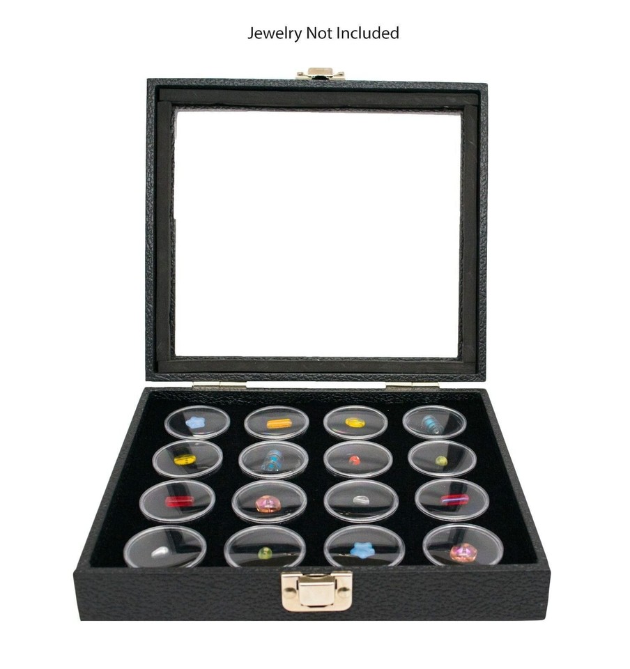 Novel Box Glass Top Black Jewelry Gemstone Display Case With Gem Jar ...