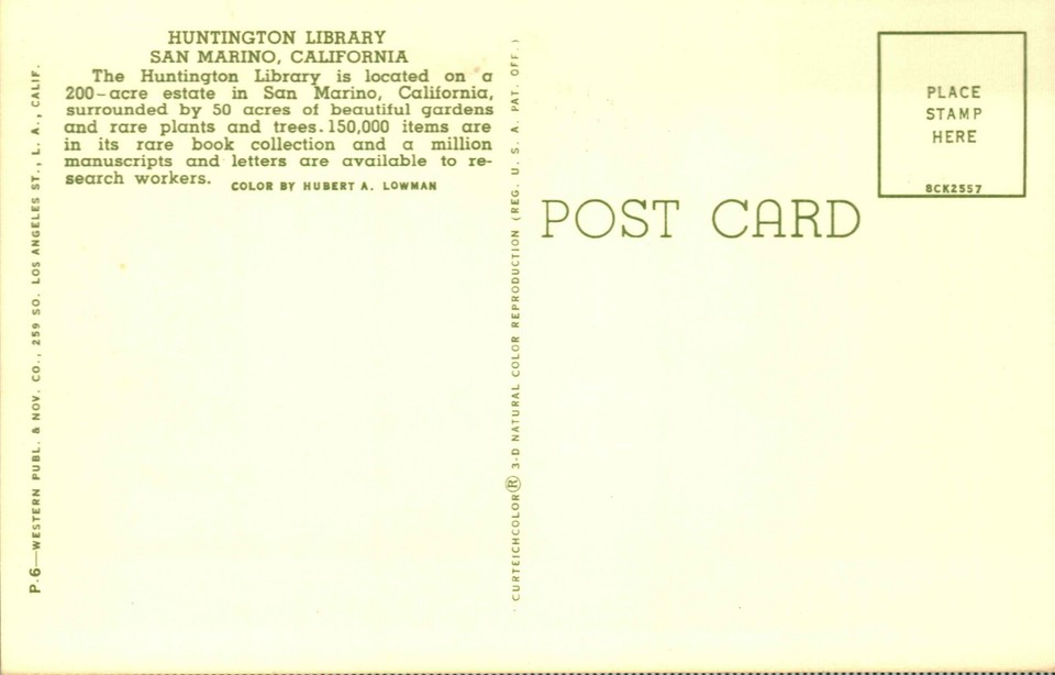 Postcard Henry E. Huntington Library San Marino California CA Books | eBay
