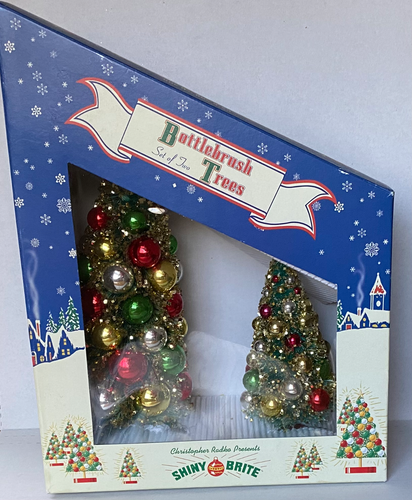 NIB two Shiny Brite bottlebrush Christmas trees, roughly 5 & 7 inches ...