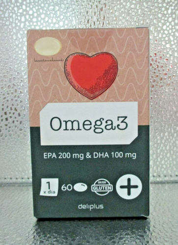 OMEGA 3 EPA 200mg & DHA 100mg 60 capsules Brand DELIPLUS Made in Spain ...