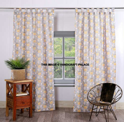 Handmade Rajasthan Floral Block Print Cotton Curtain Drape Panel Blue ...