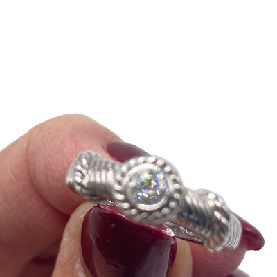 Judith Ripka Sterling Silver Clear CZ Round Stone Rope Bezel Ring Size ...
