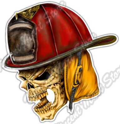 Firefighter Skull Fire Flame Fireman Rescue Car Bumper Vinyl Sticker ...