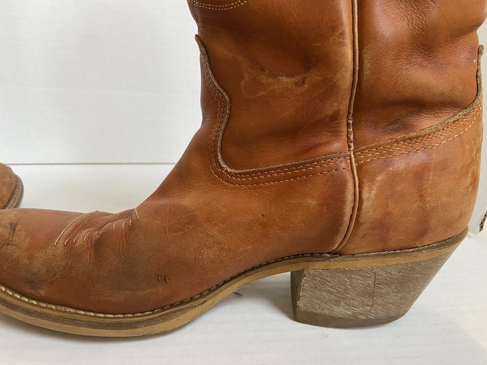 Vintage Acme Cowboy Boots Mens Leather Shoes Brown Western Tan Pull On ...