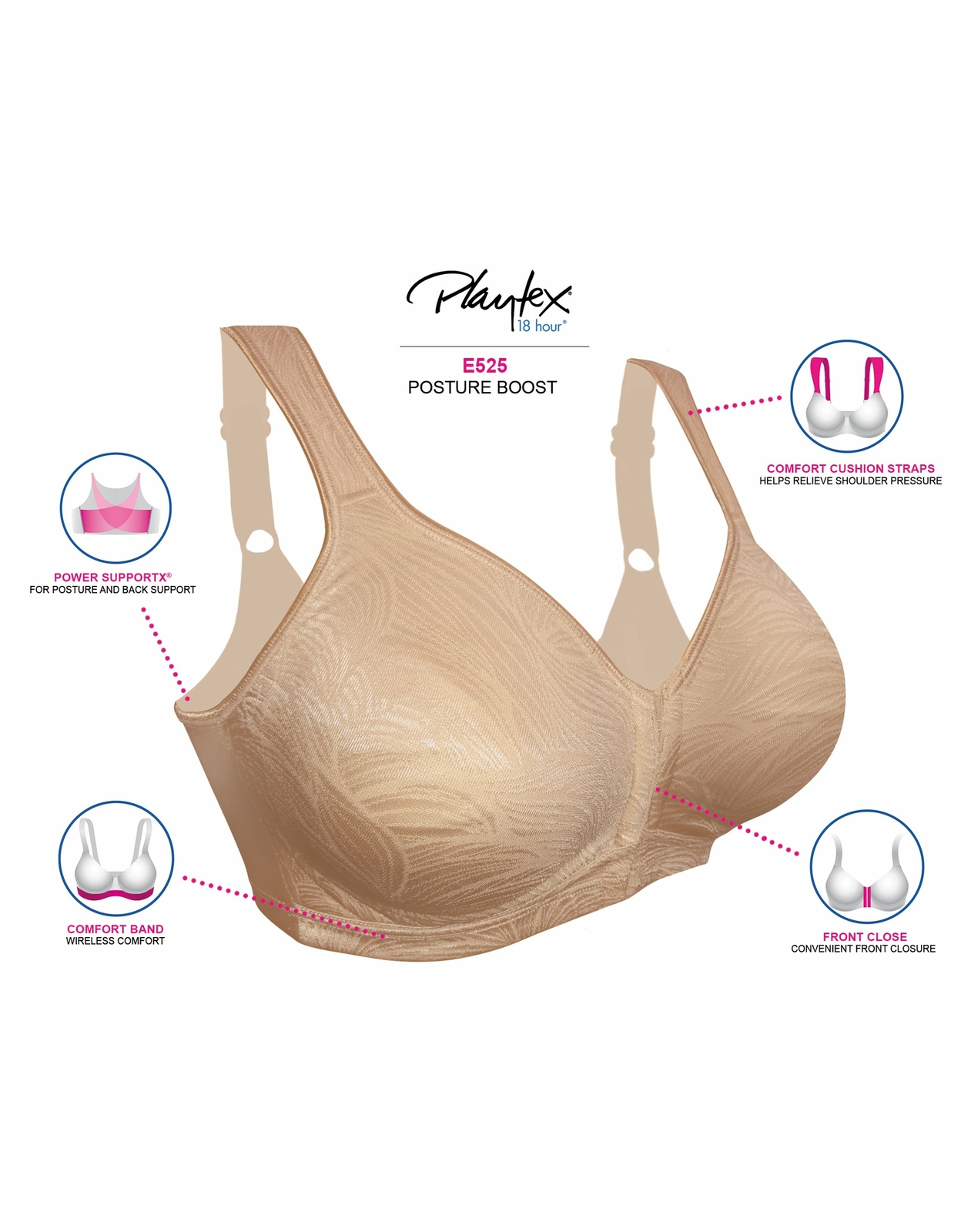 Buy Playtex 18 Hour Wirefree Bra Posture Boost PowerSupport Side Back ...