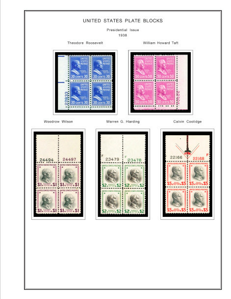 COLOR PRINTED US PLATE BLOCKS 1930-1939 STAMP ALBUM PAGES (47 ...