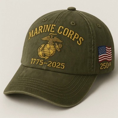 Marine Corps 250th Anniversary Hat, Military Pride Patriotic Embroidery ...