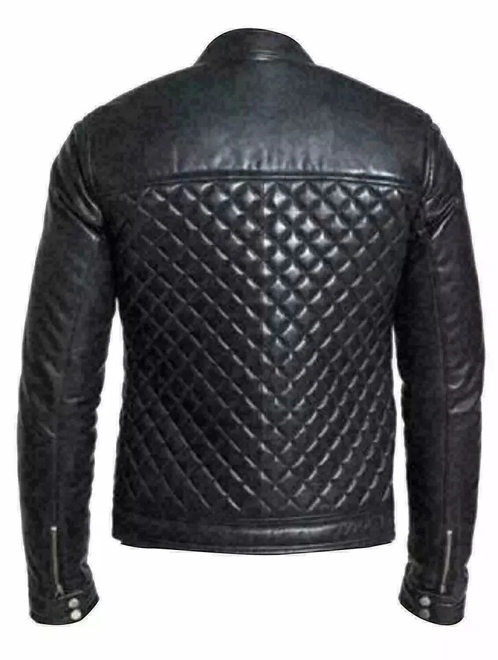 Men’s Black Quilted Slim Leather Jacket Real Sheepskin Biker Leather ...