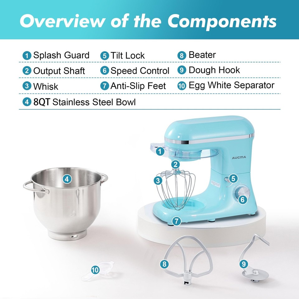 Stand Mixer, 900W 8QT Large Kitchen Mixer, Kitchen Electric Mixers with ...