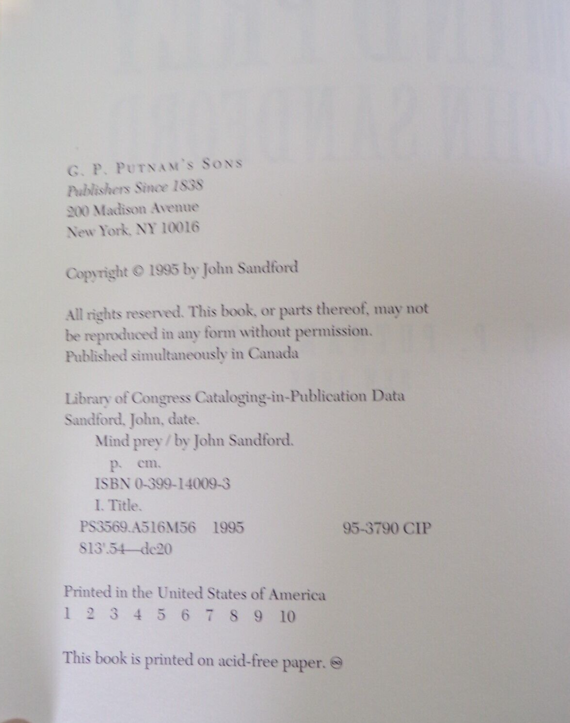 Book Mind Prey - John Sandford, 0399140093, hardcover | eBay