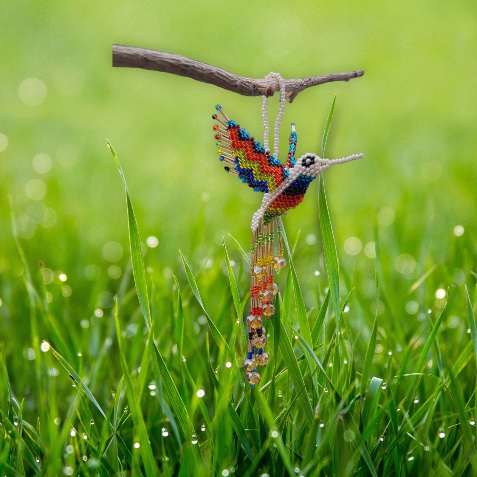 (Mexican) Native Maya Art Colorful 6" Hummingbird Handmade seed Beaded ...