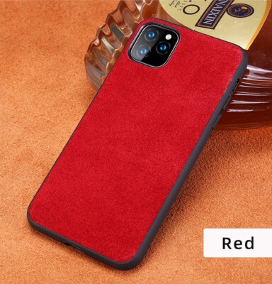 Red Alcantara Suede Phone Rubber Case Non-Slip Protective Fits iPhone ...